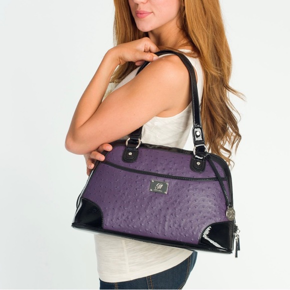 Grace Adele | Bags | Grace Adele Emma Purple Ostrich Pattern Faux Black ...